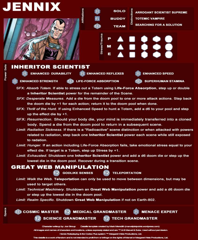 Watcher Datafiles: Jennix, Inheritor Scientist | Marvel Plot Points