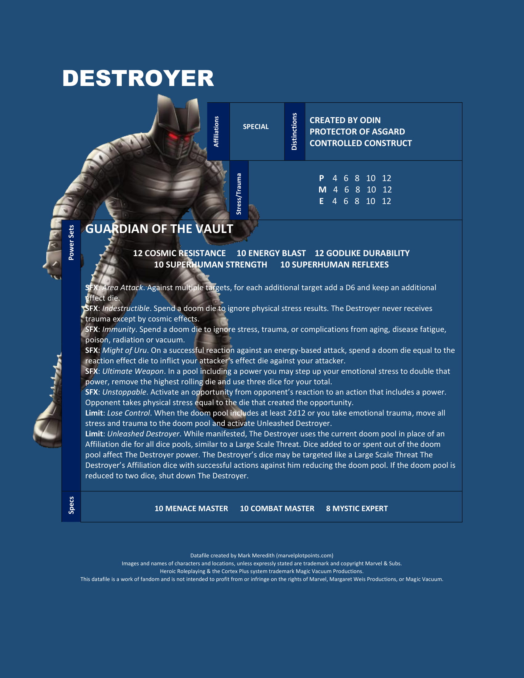 Watcher Datafile: Destroyer (MCU) | Marvel Plot Points