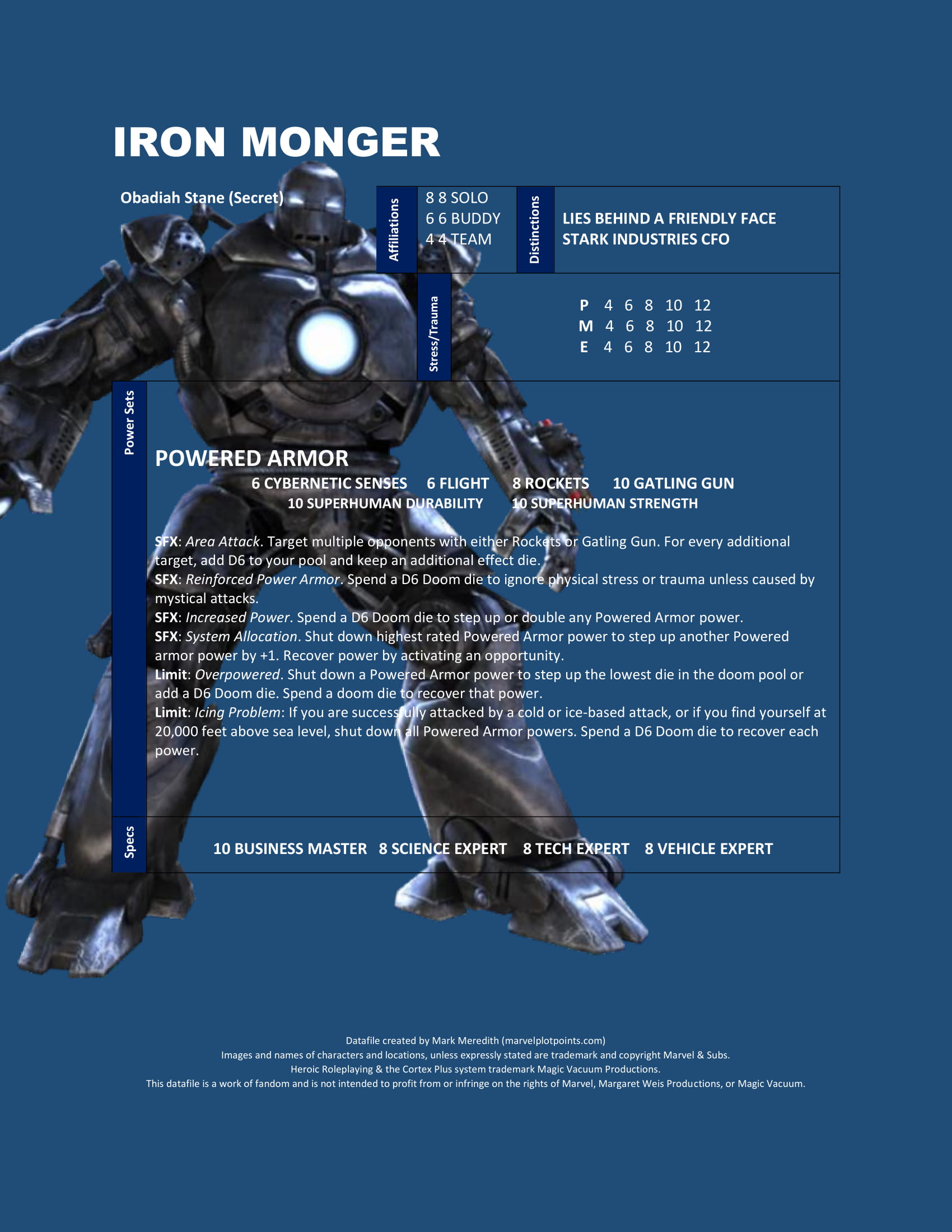 Watcher Datafile: Iron Monger (MCU) | Marvel Plot Points
