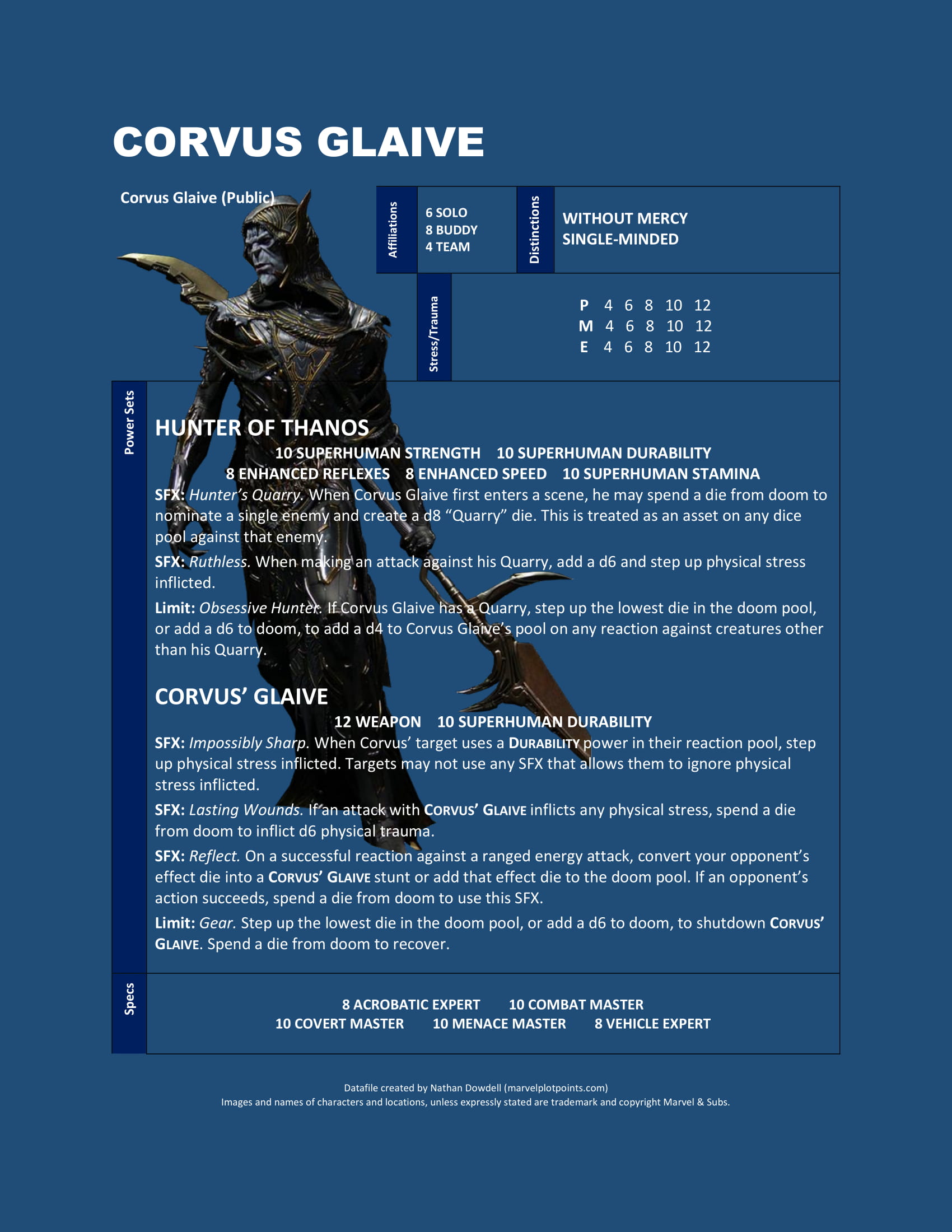 Watcher Datafile: Corvus Glaive (MCU) | Marvel Plot Points