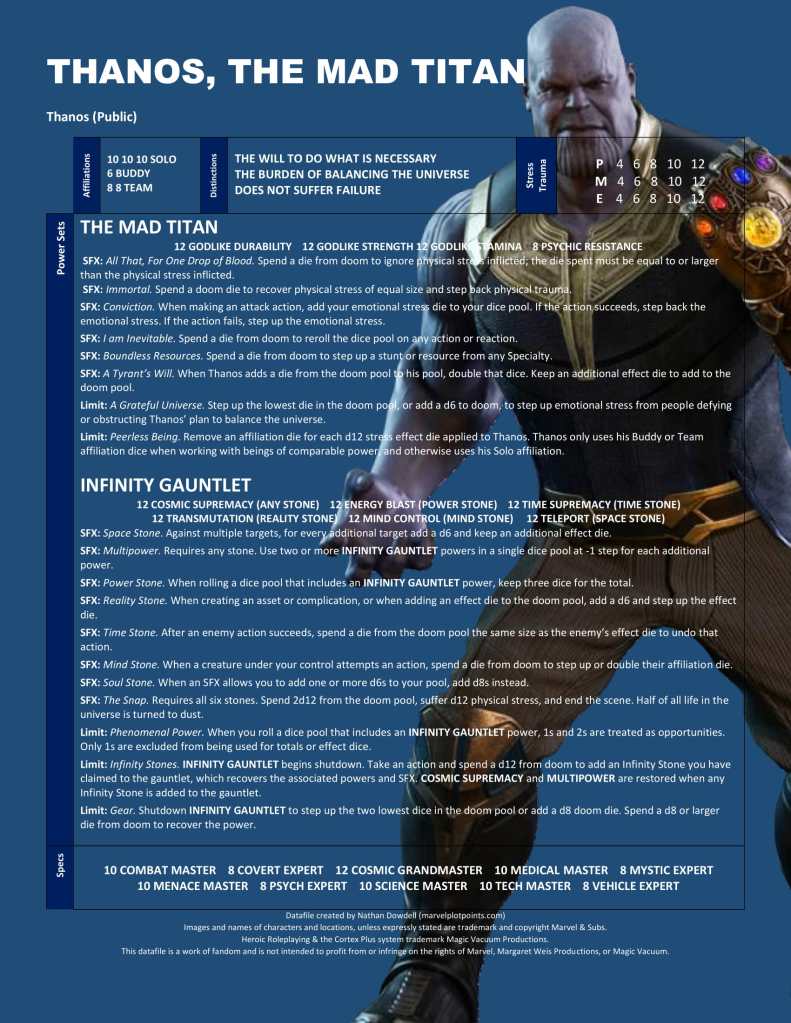 Watcher Datafile: Thanos (MCU) | Marvel Plot Points